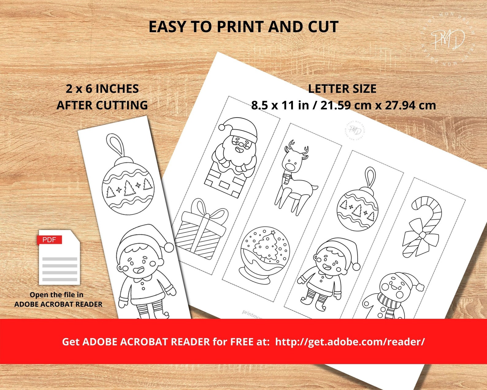 Printable Christmas Coloring Bookmarks, Xmas Colouring Page, Santa ...