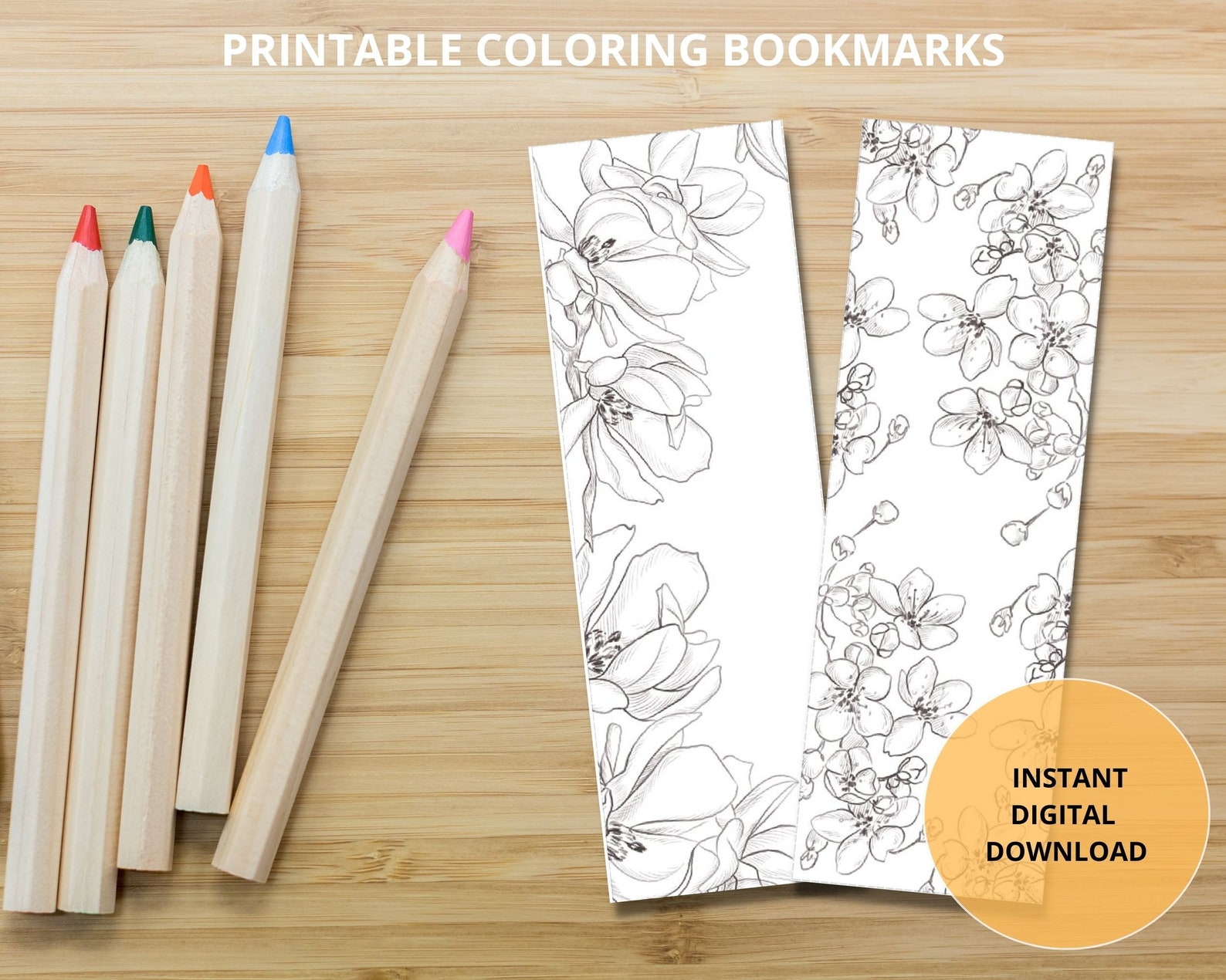 Printable Coloring Floral Bookmarks, Spring Coloring Bookmarks Set ...