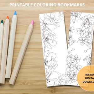 Printable Coloring Floral Bookmarks, Spring Coloring Bookmarks Set ...