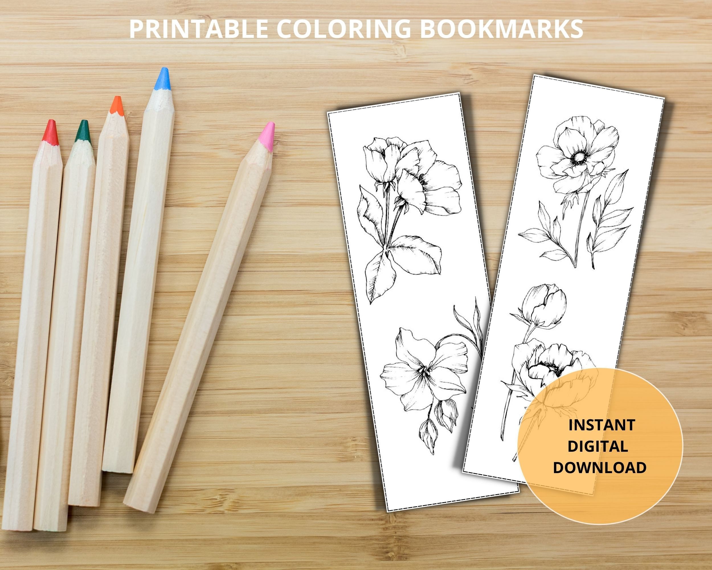 Floral Printable Bookmarks, Flowers to Color, Printable Colouring Page ...