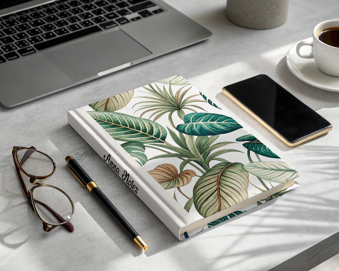 Custom Notebook With Elegant Leaf Design, Personalized Journal for ...