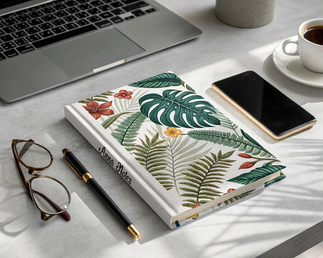 Tropical Leaf Custom Notebook, Personalized Journal, Botanical Diary ...