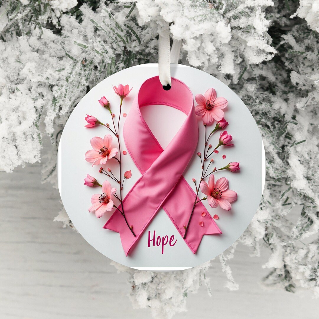 Pink Ribbon Hope Ornament, Breast Cancer Awareness Ornament Decoration ...
