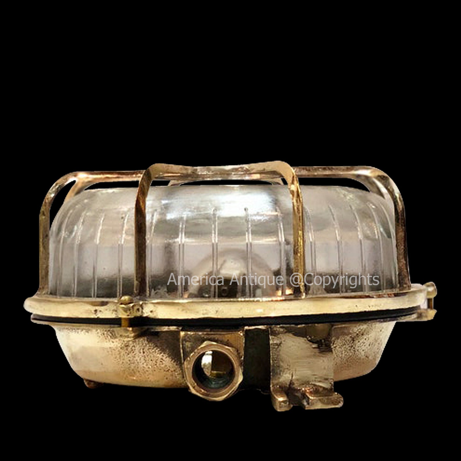 American Antique Authentic Marine Brass Ship Round Deck Light Fixture ...
