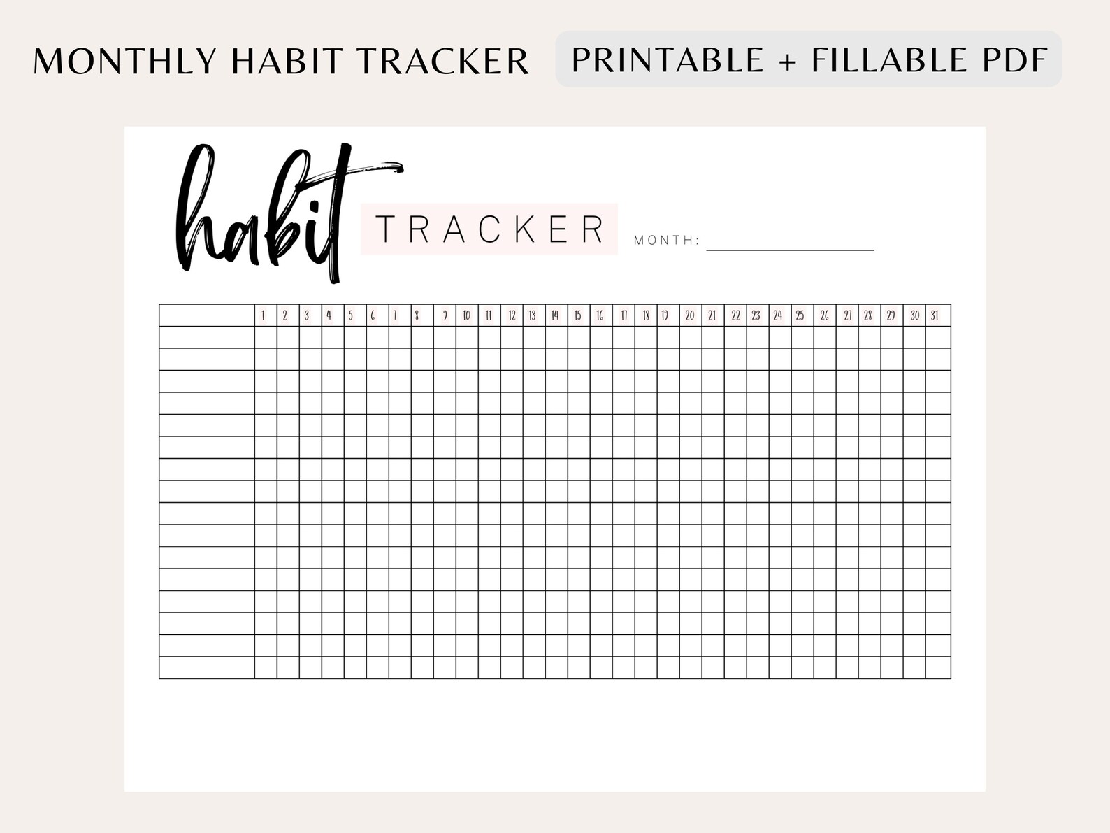 Habit Tracker, Printable Monthly Habit Tracker, Landscape Printable ...