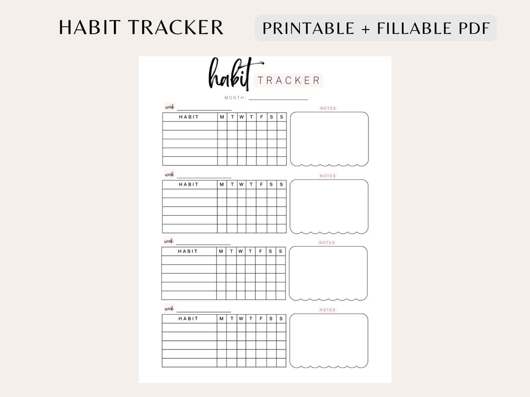 Habit Tracker, Printable Monthly Habit Tracker, Landscape Printable ...