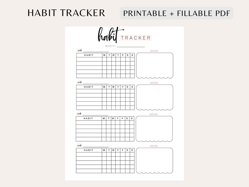 Habit Tracker Printable Monthly Habit Tracker Landscape - Etsy
