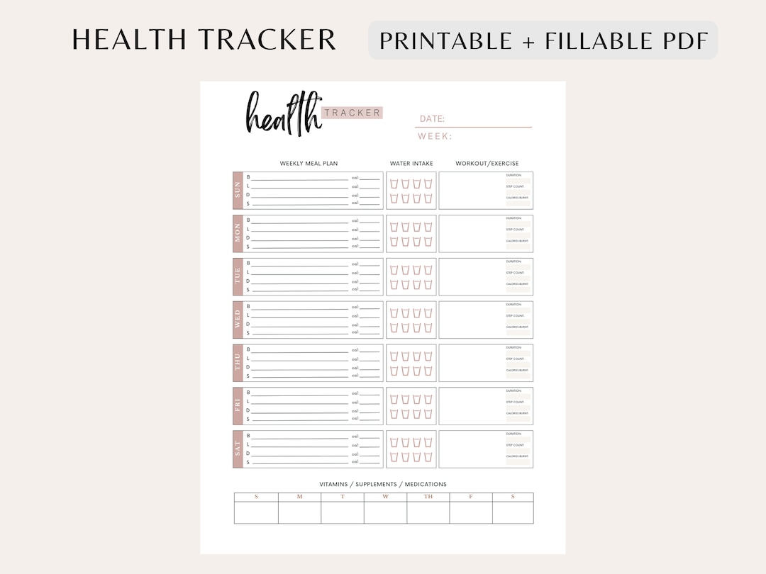 Weekly Health Tracker, Weekly Meal Plan, Water Tracker, Workout Tracker ...