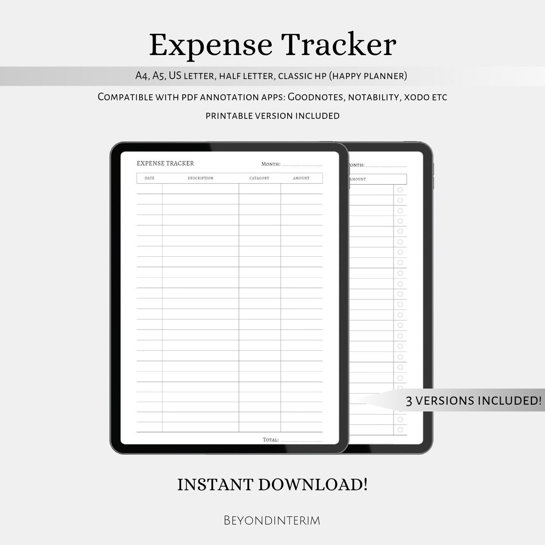 Printable Expense Tracker, A4/A5/US Letter Size, Half Letter, Classic ...