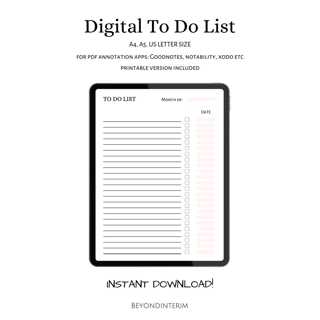 Digital to Do List Template, Blank to Do List Template, A4/A5/US Letter ...