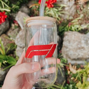 Formula 1 F1 Logo (sparkle Red) Tumbler W/ Bamboo Lid and Glass Straw ...