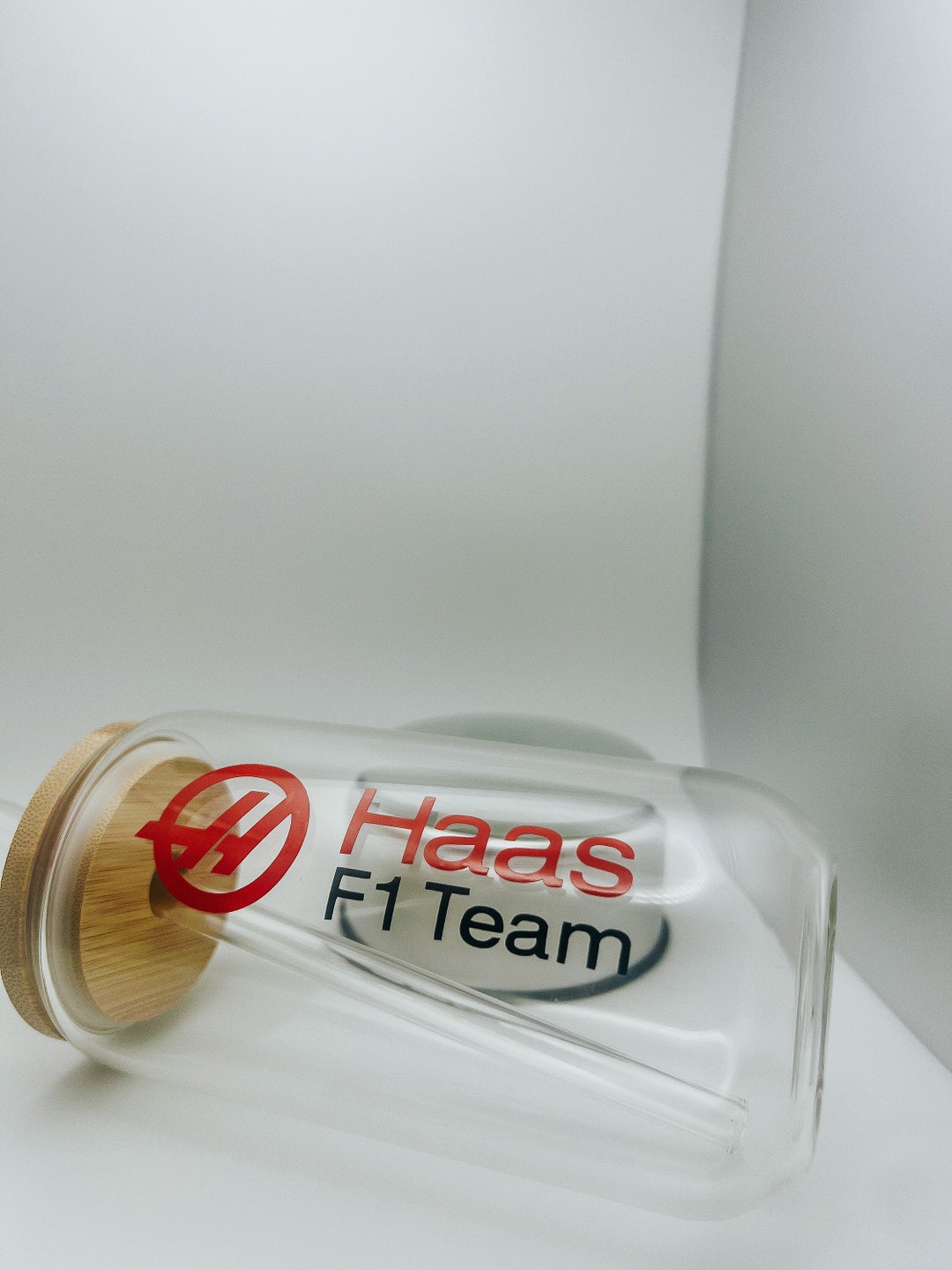 Hass F1 Team Glass Tumbler (w/ Bamboo Lid and Glass Straw) - Etsy