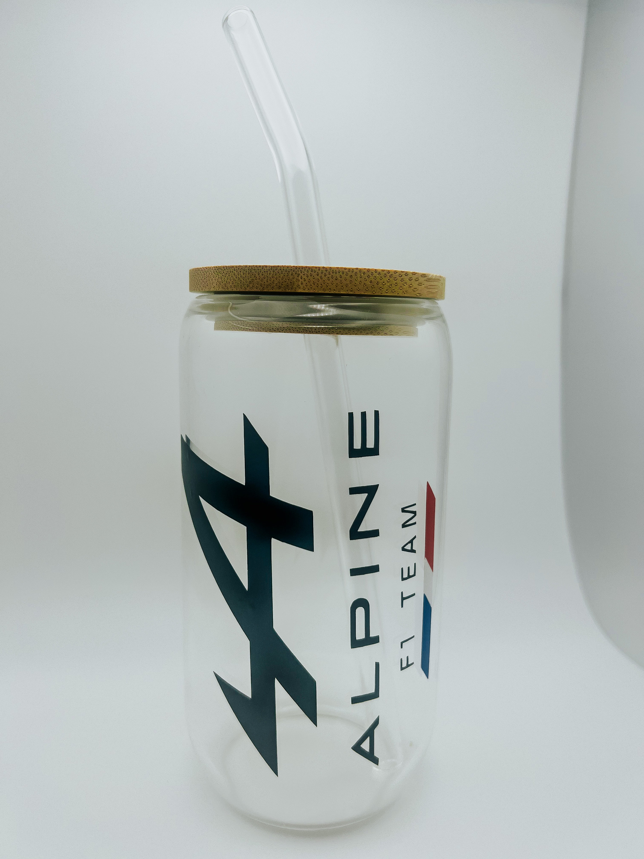 Alpine Formula 1 F1 Team Glass Tumbler (w/ Bamboo Lid and Glass Straw ...