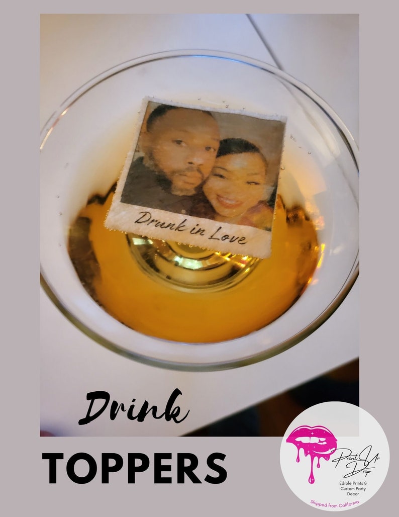 Engagement Photo Drink Toppers: Edible Wafer Paper, Precut - Etsy