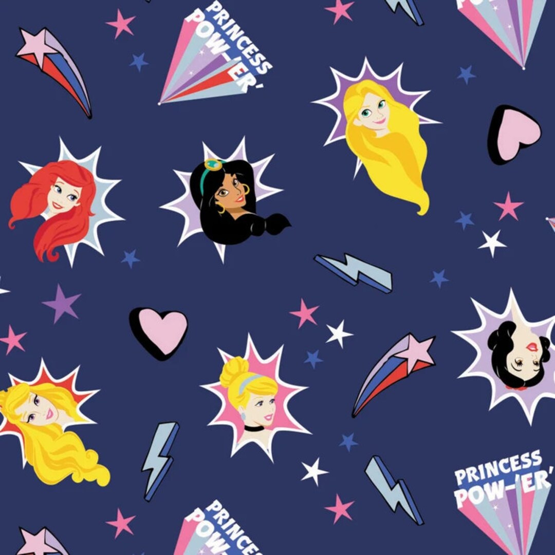 Disney Fabric Princess Power Burst in Navy Blue 1/3 Yard PRE-CUT From ...
