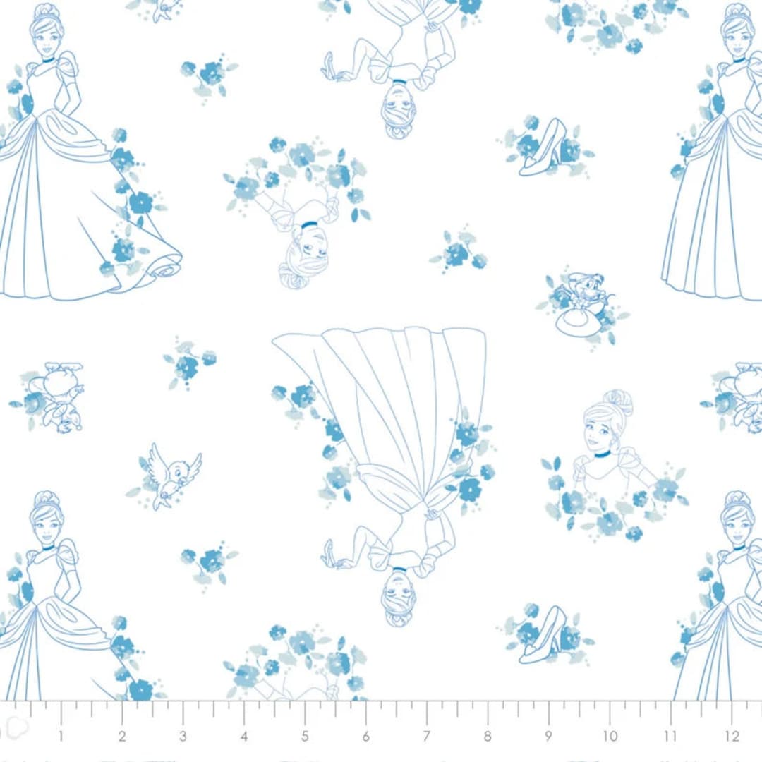 Disney Fabric Forever Princess Cinderella Toile in Blue 3/4 Yard 100% ...