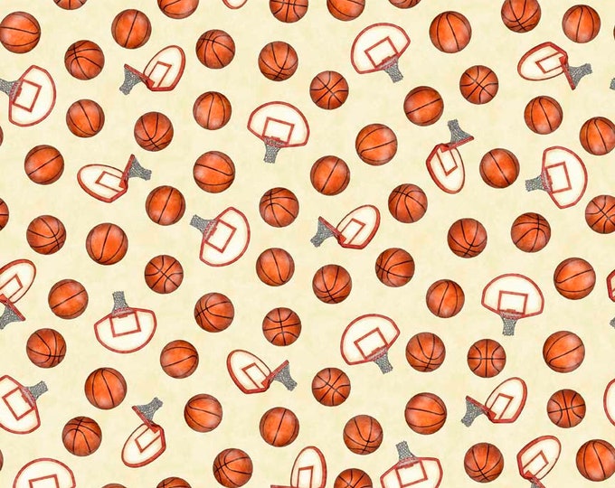 Fat Quarter (18"x21") Basketball Fabric Slam Dunk Basketball and Hoops ...