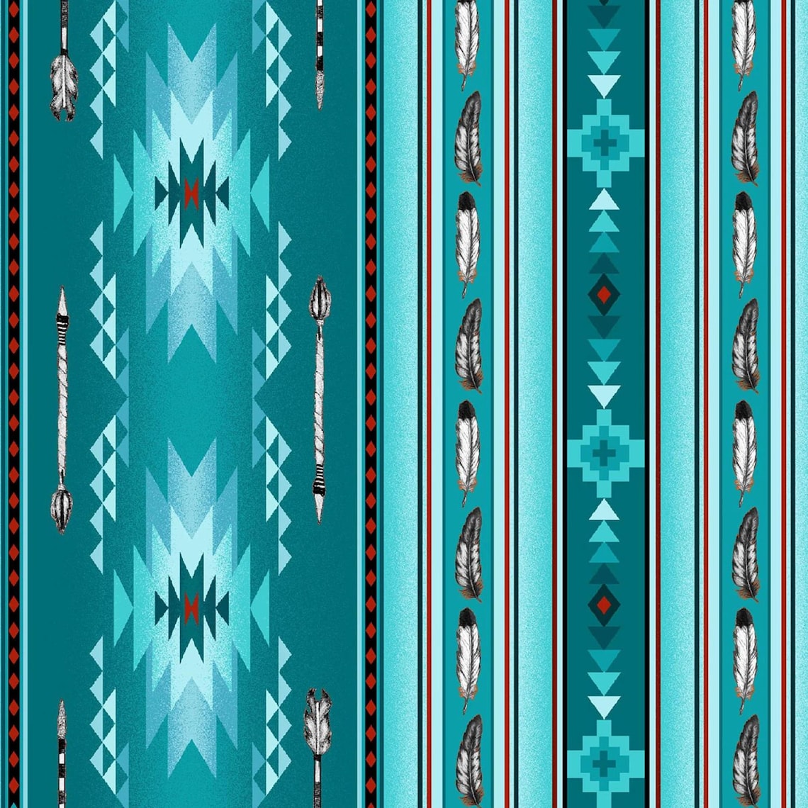 Southwest Fabric Native Spirit Arrows & Feathers in Turquoise From ...