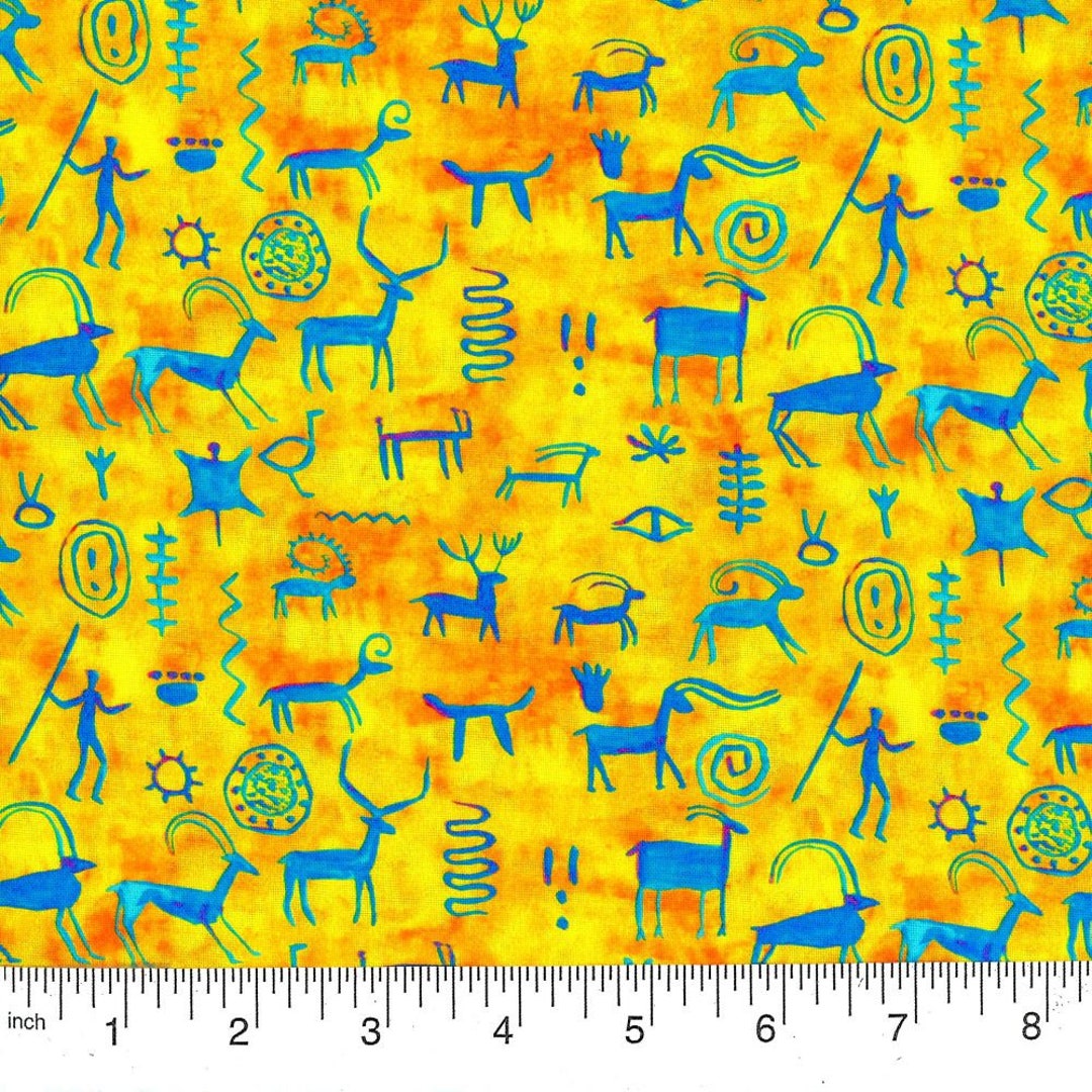 Art Fabric Ancient Art in Yellow 100% Cotton - Etsy