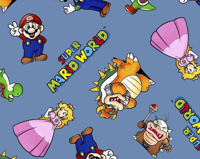 Nintendo Fabric Mario Retro Mario & Friends in Blue 33"x44" From ...