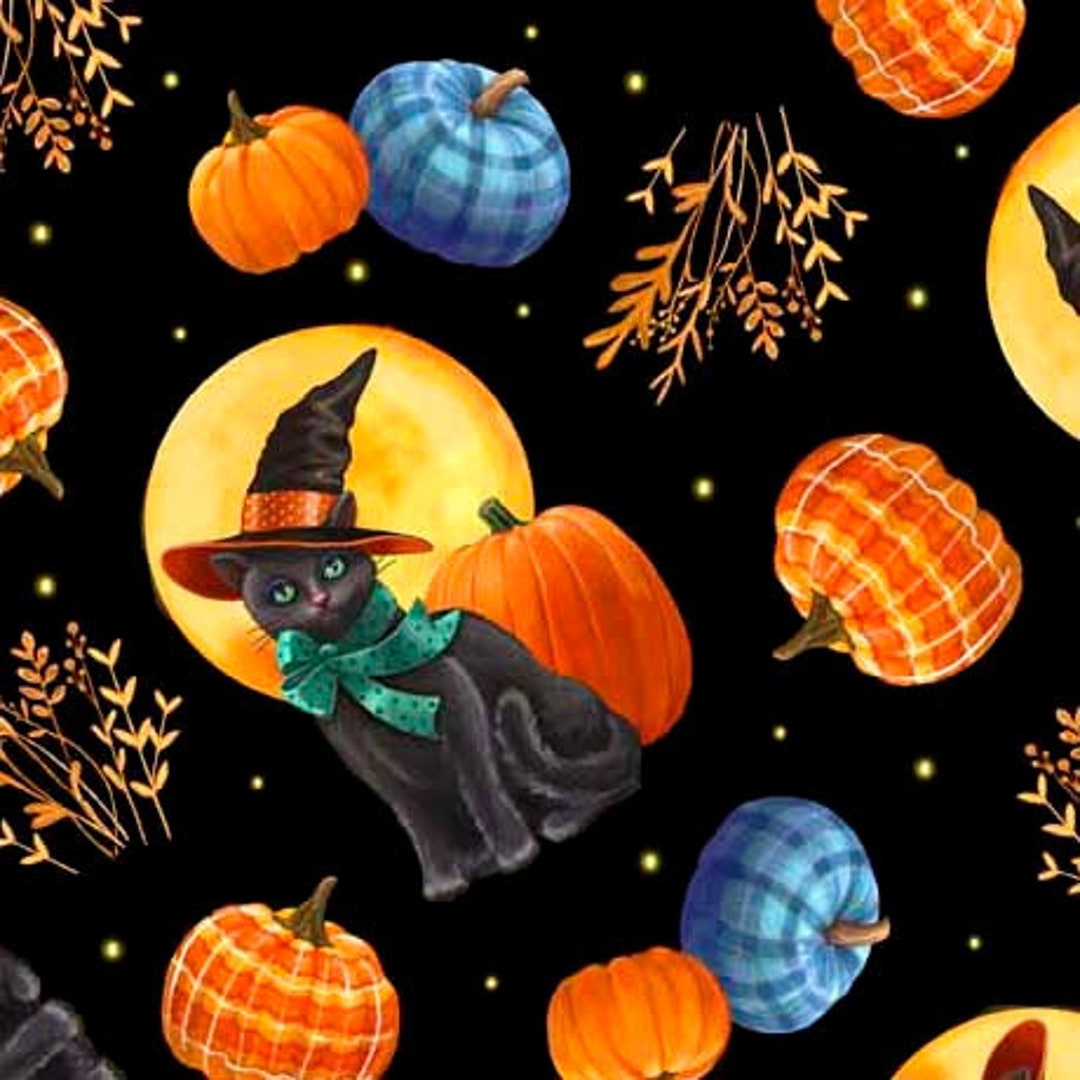 33"x43" Halloween Fabric Abra-cat-dabra in Black From Quilting ...