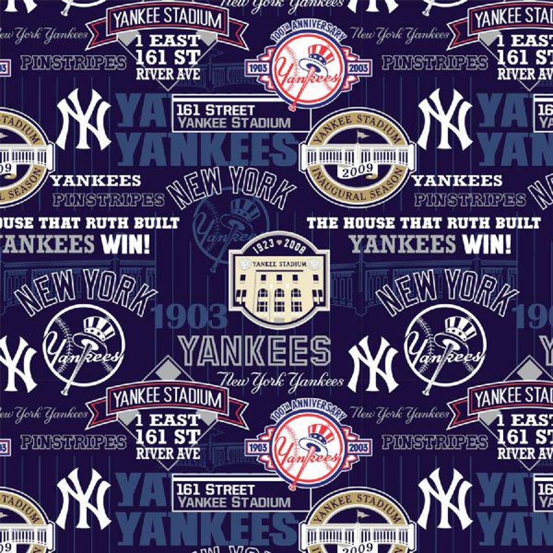 MLB Fabric New York Yankees in Navy Blue 100% Cotton From Fabric ...