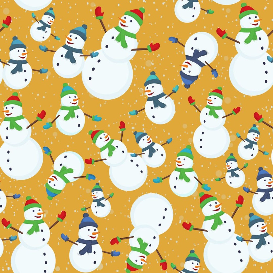 Christmas Fabric Happy Snowmen in Gold 100% Cotton - Etsy