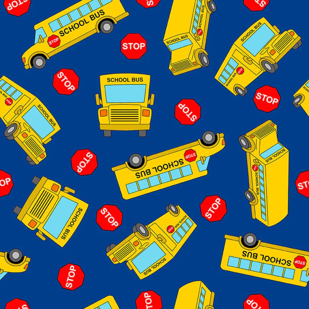 1/3 Yard School Bus Fabric Top of the Class in Blue From Blank Quilting ...