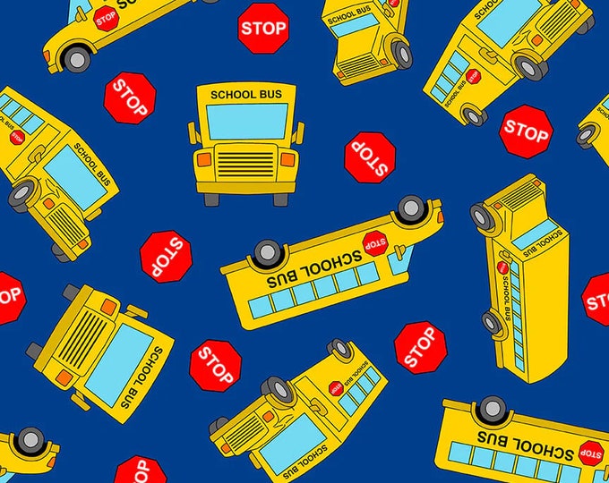 1/3 Yard School Bus Fabric Top of the Class in Blue From Blank Quilting ...