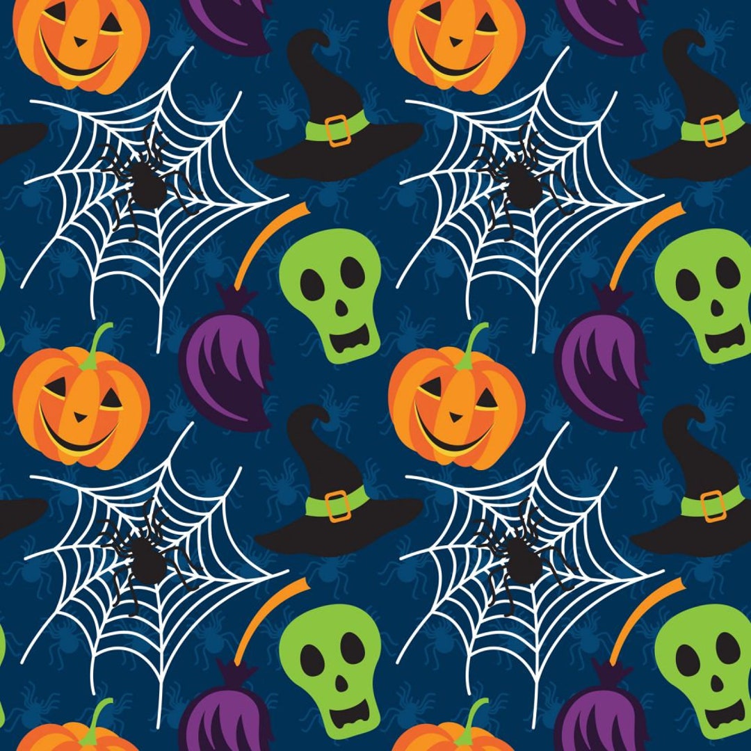 Halloween Fabric Creepy Things in Blue 100% Cotton - Etsy