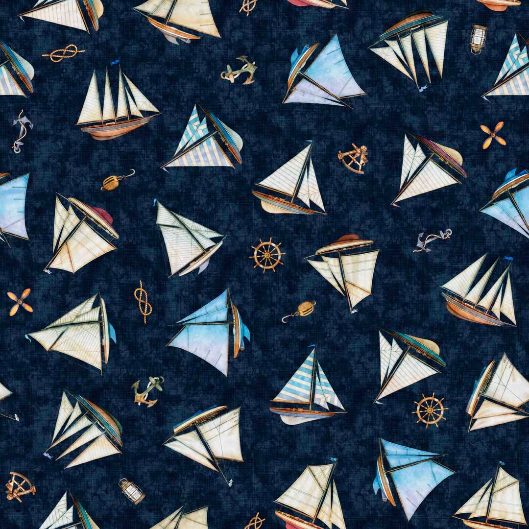 Boat Fabric Siren's Call Boats in Dark Blue From Quilting Treasures 100 ...