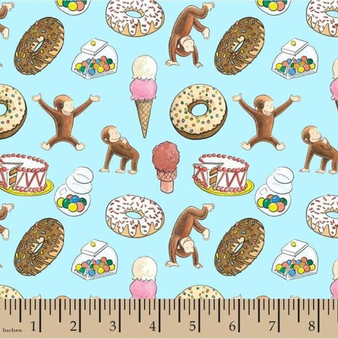 Curious George Fabric Party Toss in Blue From Springs Creative 100% ...