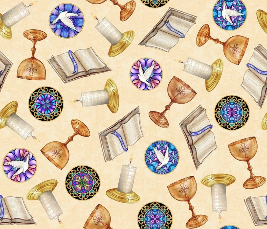 Faith Fabric Symbols in Light Tan 2/3 Yard PRE-CUT From - Etsy