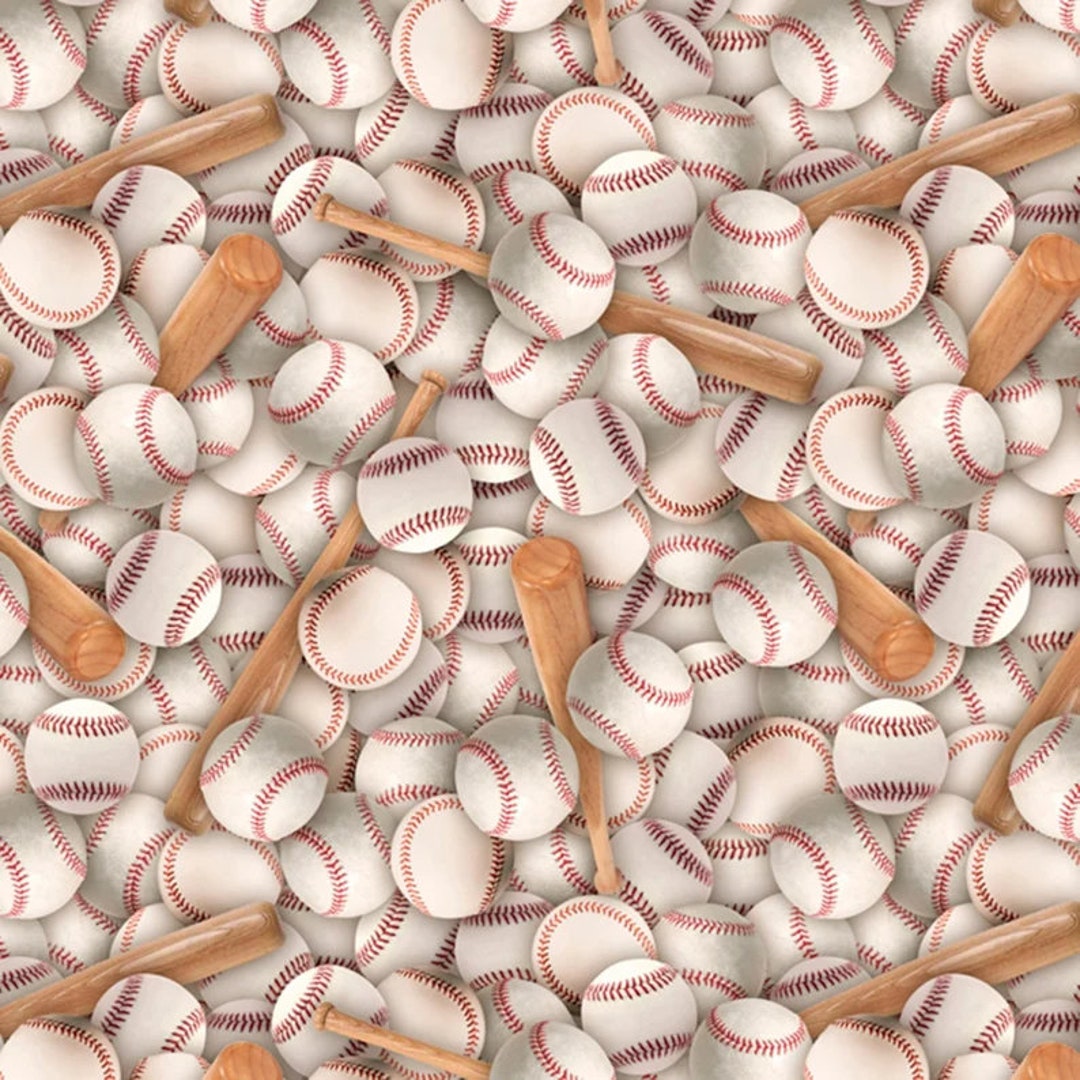 Baseball Fabric Baseballs and Bats Packed 1/3 Yard PRE-CUT From David ...