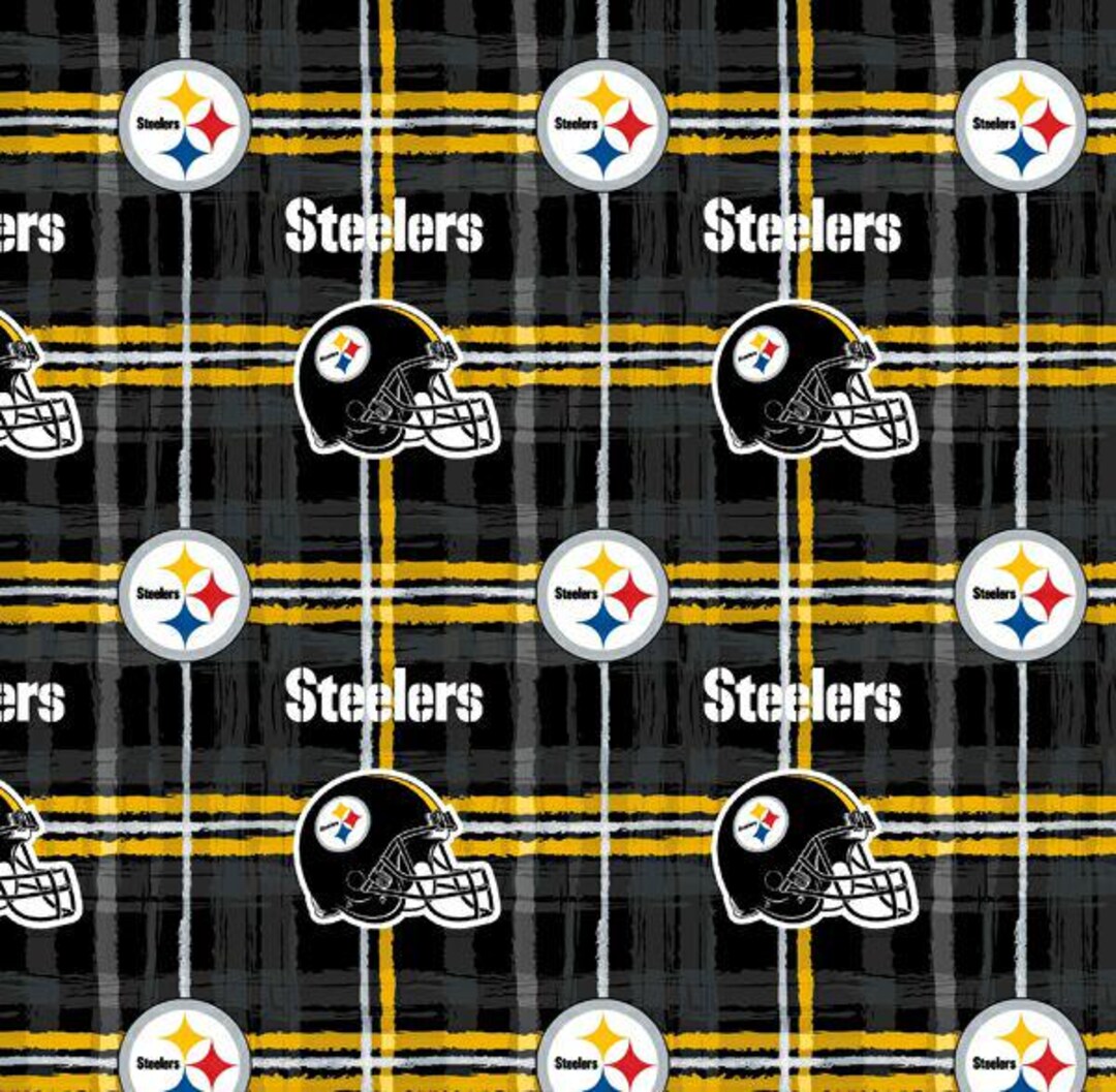 NFL Fabric Pittsburgh Steelers Plaid Football in Black FLANNEL From ...