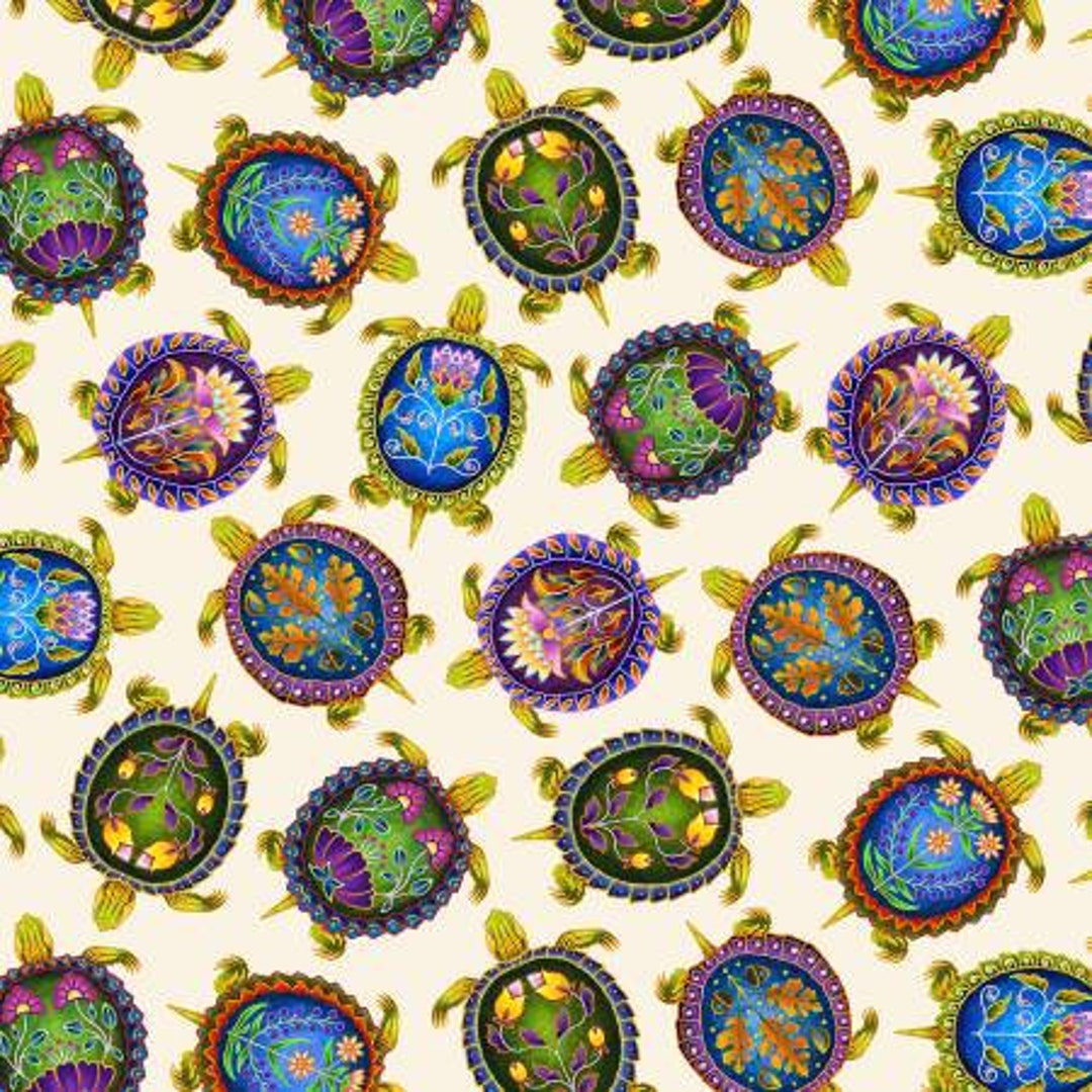 Turtle Fabric Indigenous Turtles in Cream From Elizabeth's Studio 100% ...