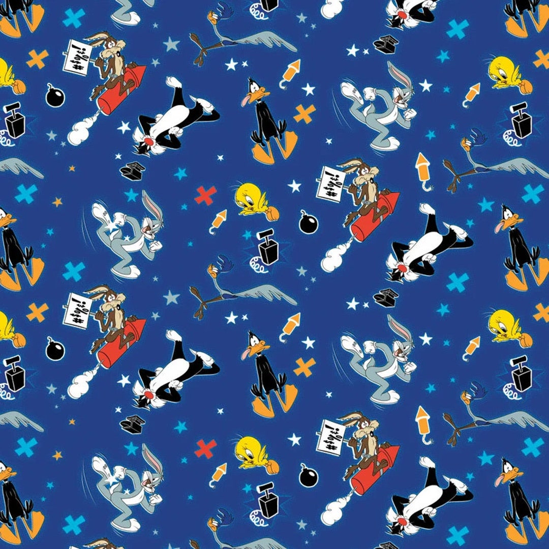 3/4 Yard Looney Tunes Fabric Characters in Blue From Riley Blake 100% ...