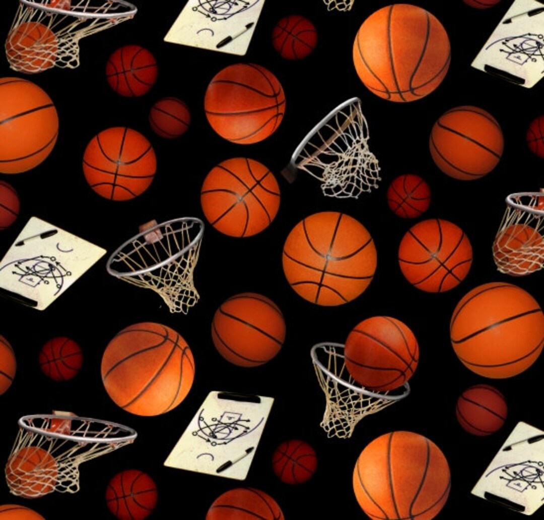Sports Fabric Basketball in Black From Elizabeth Studios 100% Cotton - Etsy