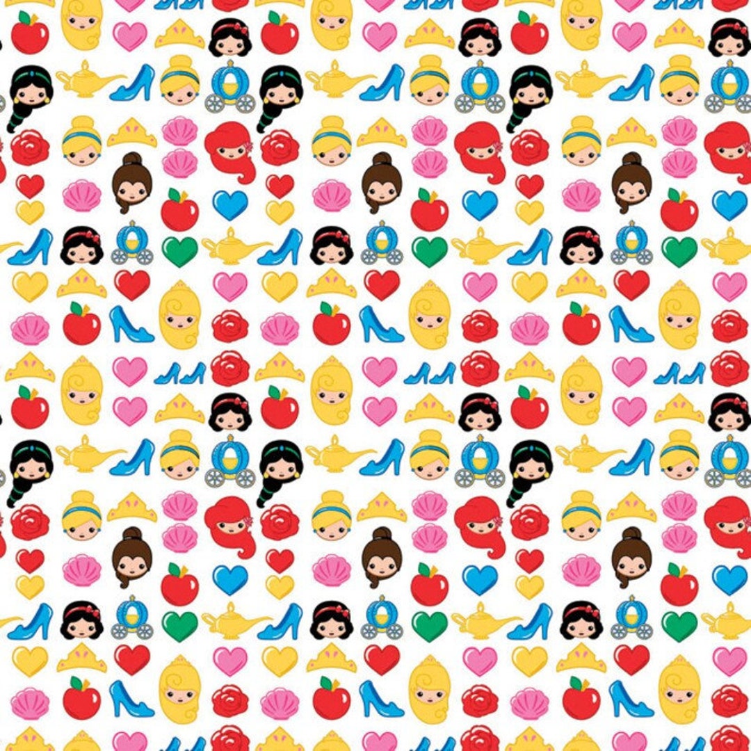Disney Fabric Emoji Princesses in White 1/2 Yard 100% Cotton From ...