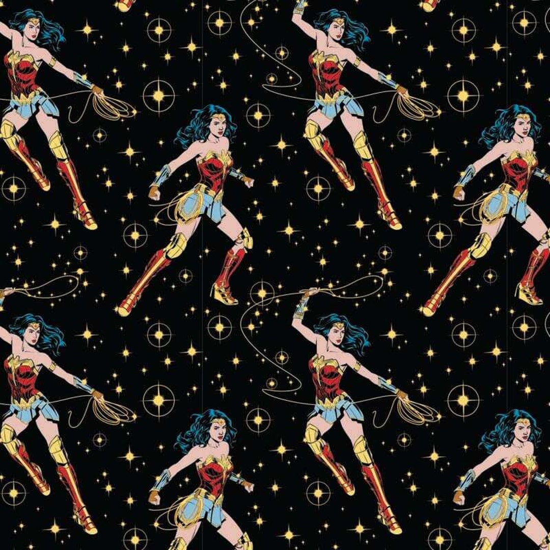 DC Comics Fabric Wonder Women Poses in Black From Camelot 100% Cotton ...