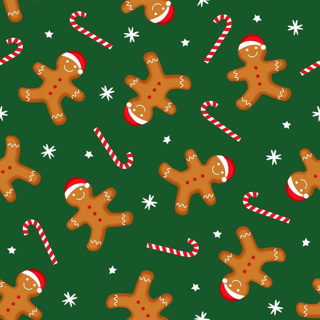 Christmas Fabric Gingerbread Shuffle in Green 100% Cotton - Etsy