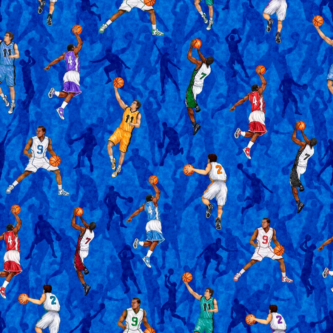 Basketball Fabric Slam Dunk Basketball Players in Blue From Quilting ...