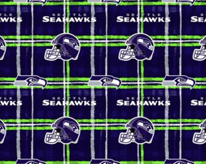 Seattle Seahawks Fabric in Blue Football NFL 1/3 Yard PRE-CUT Flannel ...