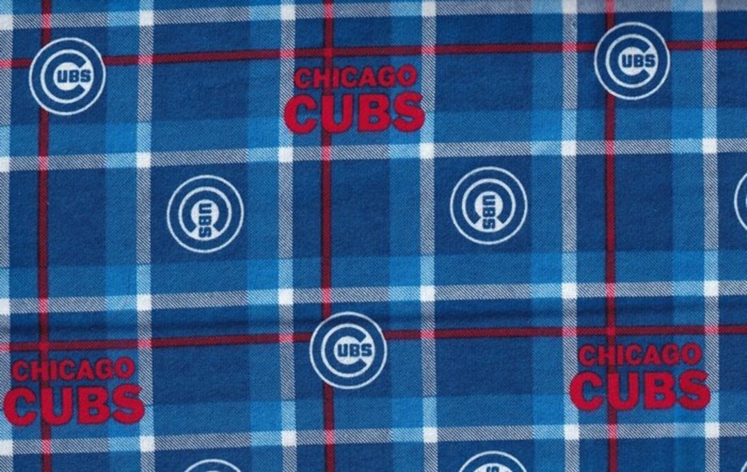 MLB Fabric Chicago Cubs Baseball Plaid in Blue FLANNEL From Fabric ...