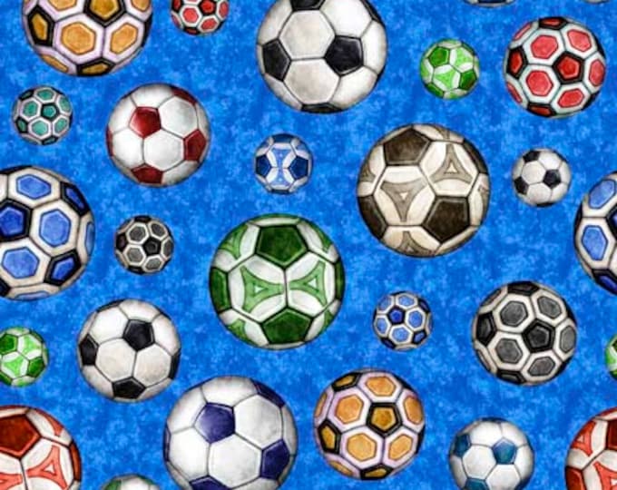 Soccer Fabric Just for Kicks Balls in Blue 1 Yard From Quilting ...