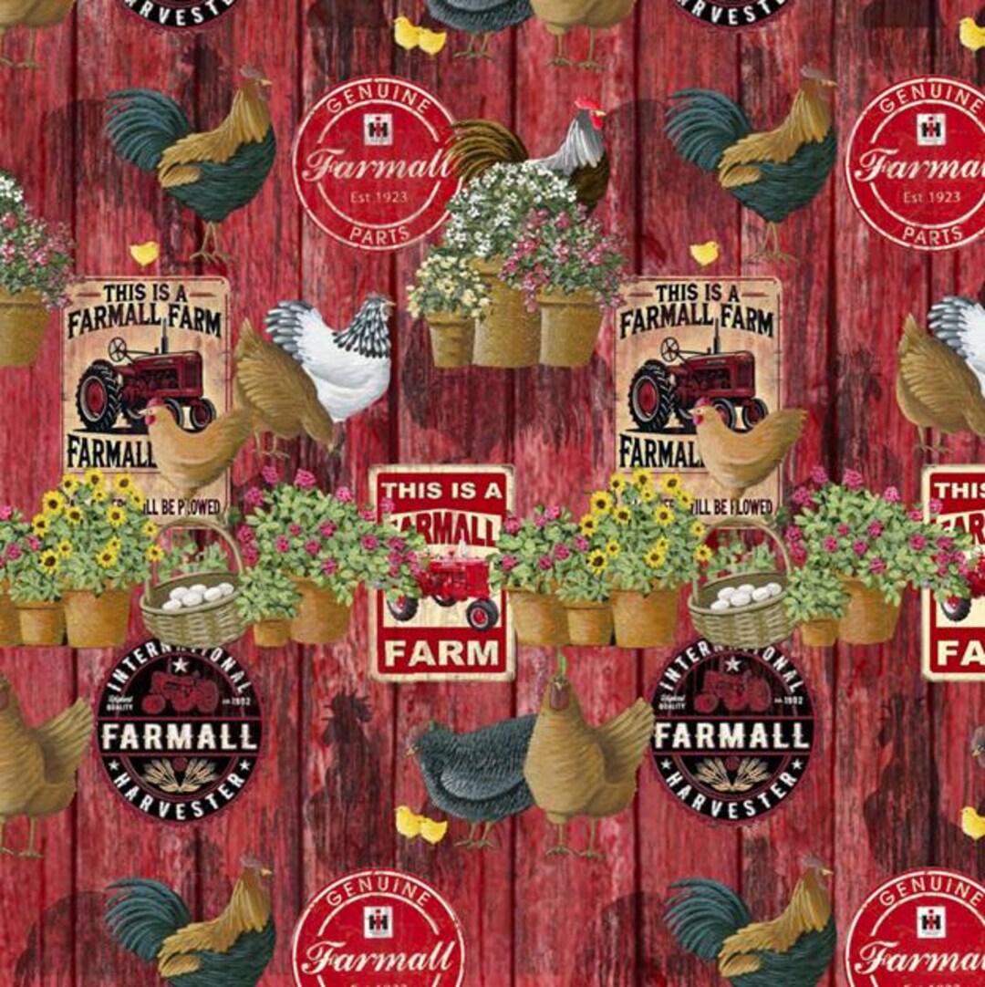 Farmall Fabric Chickens and Logos in Red From Sykel 100% Cotton - Etsy
