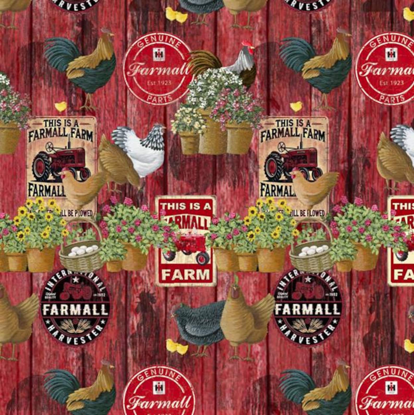 Farmall Fabric Chickens and Logos in Red From Sykel 100% Cotton - Etsy