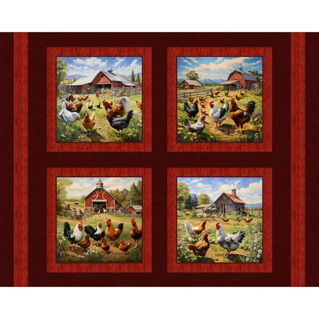 Farm Animal Fabric Panel Farm Chickens 100% Cotton - Etsy