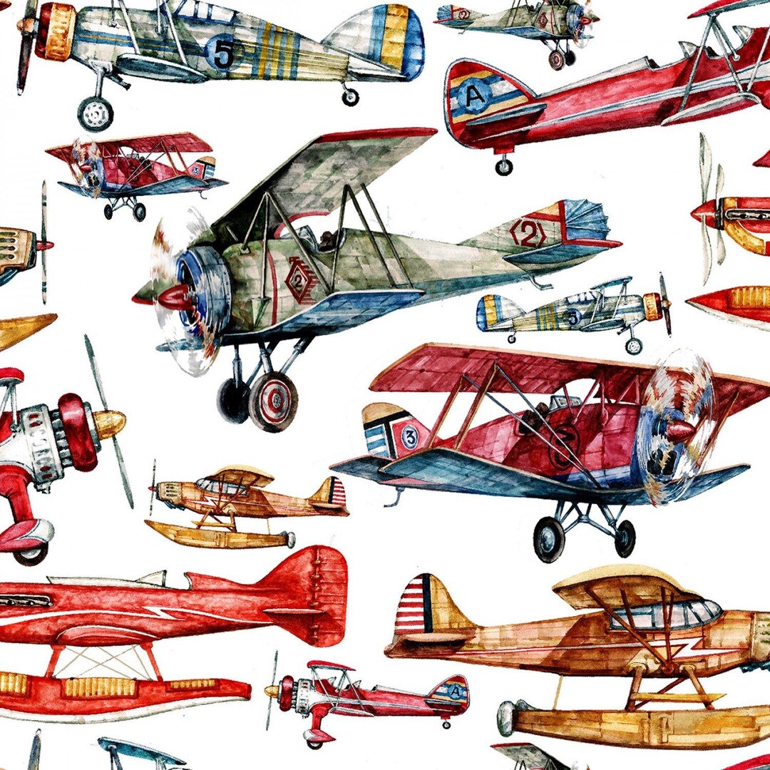 Fat Quarter (18"x21") Airplane Fabric First in Flight in White From 3 ...