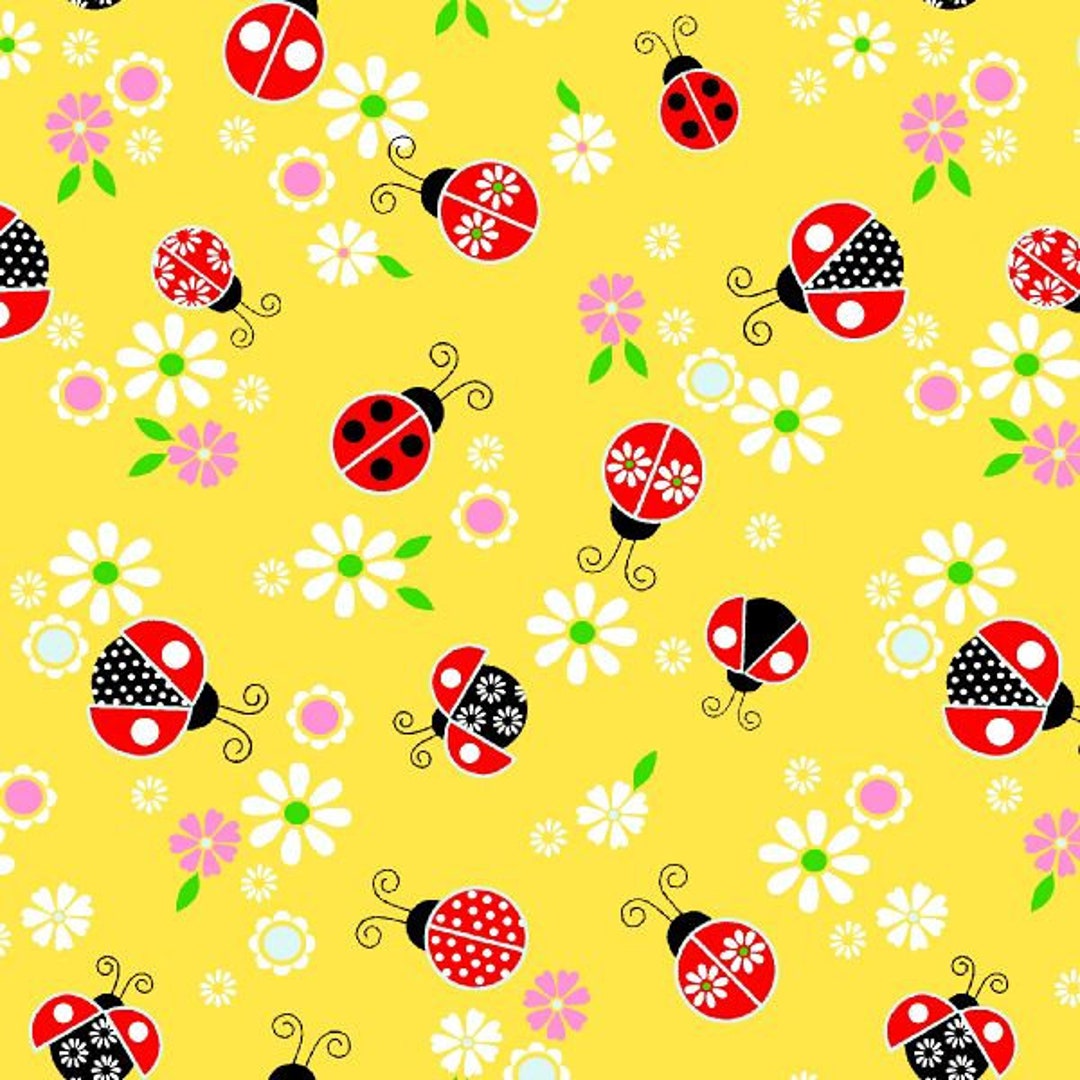 Ladybug Fabric Ladybugs in Yellow With Silver Glitter From Fabric ...